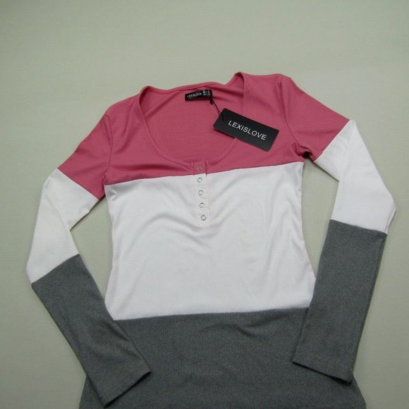 Tops | Lexislove Shirt Womens Medium Color Block Ribbed Long Sleeve ...